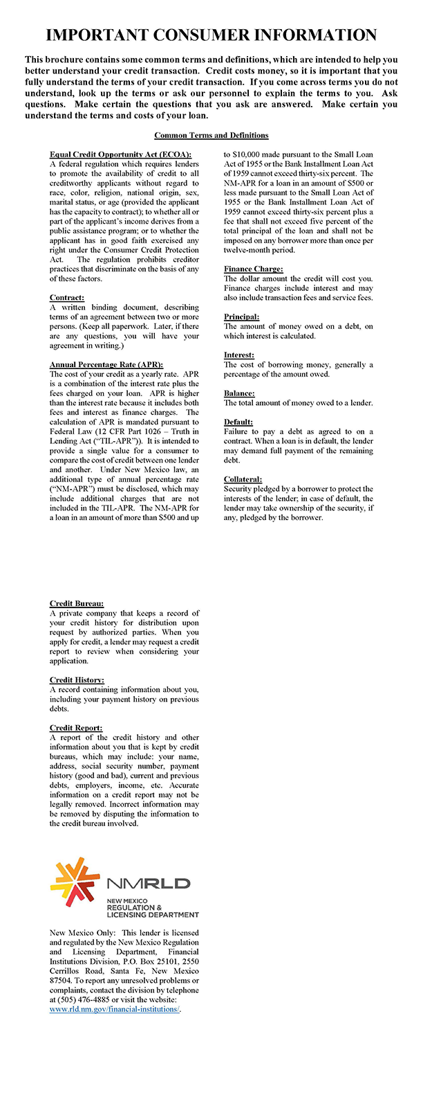 Rates, Terms, & Licensing Information - Personify Financial