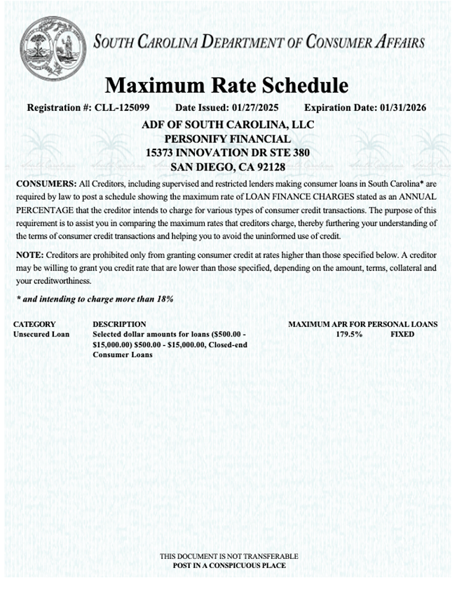 Rates, Terms, & Licensing Information - Personify Financial